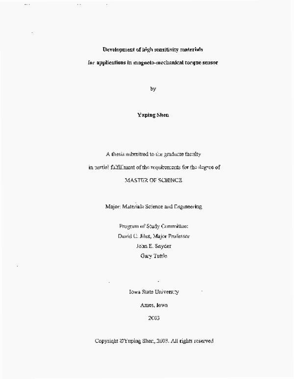(PDF) Development of high Sensitivity Materials for Applications in Magneto-Mechanical Torque Sensor