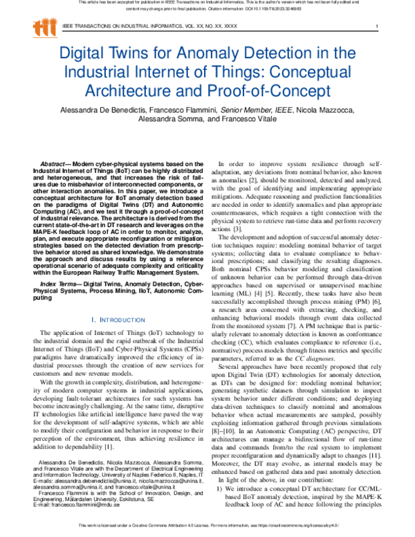 (PDF) Digital Twins for Anomaly Detection in the Industrial Internet of Things: Conceptual ...