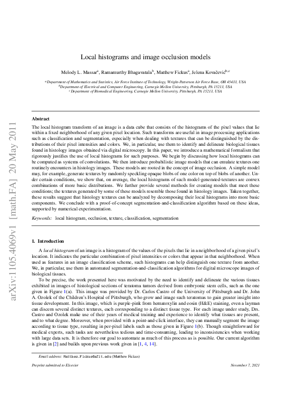 (PDF) Local histograms and image occlusion models | Jelena Kovacevic - Academia.edu