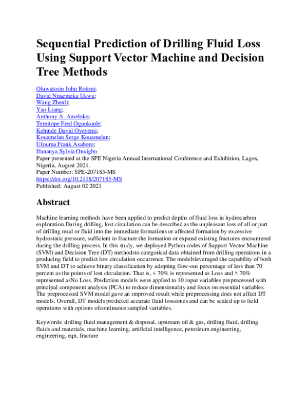(PDF) Sequential Prediction of Drilling Fluid Loss Using Support Vector Machine and Decision ...