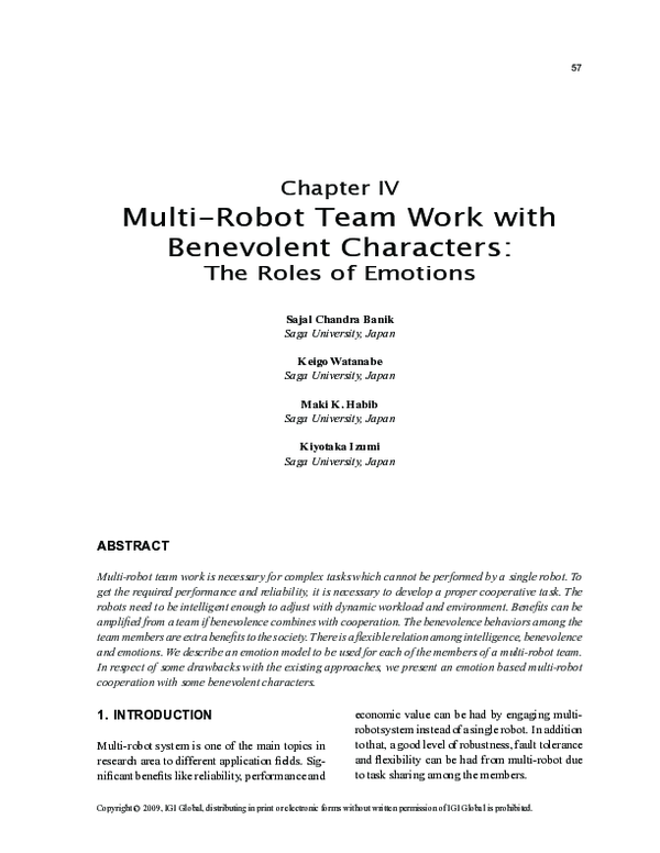 Pdf Multirobot Team Work With Benevolent Characters Sajal Banik