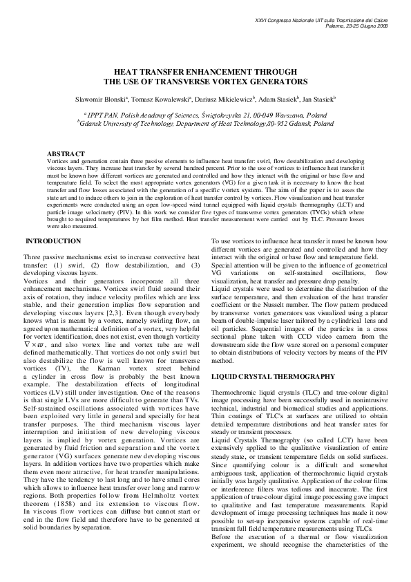 (PDF) Heat Transfer Enhancement Through the Use of Transverse Vortex ...