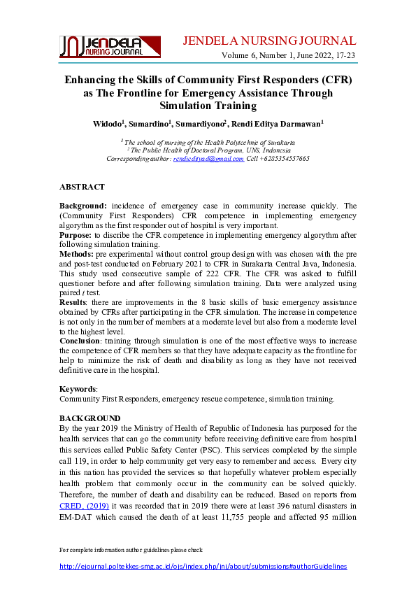 (PDF) Enhancing the Skills of Community First Responders (CFR) as The ...