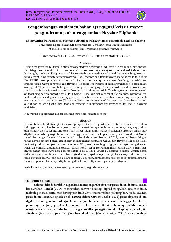 (PDF) Pengembangan suplemen bahan ajar digital kelas X materi penginderaan jauh menggunakan ...
