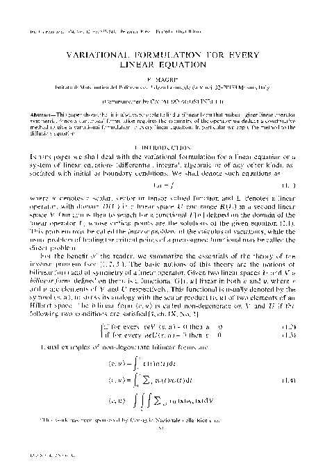 (PDF) Variational formulation for every linear equation | Franco Magri ...
