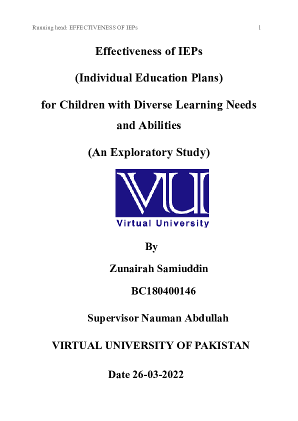 (PDF) Effectiveness of IEPs (Individual Education Plans) for Children ...