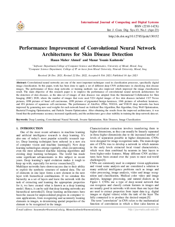 (PDF) Performance Improvement of Convolutional Neural Network Architectures for Skin Disease ...