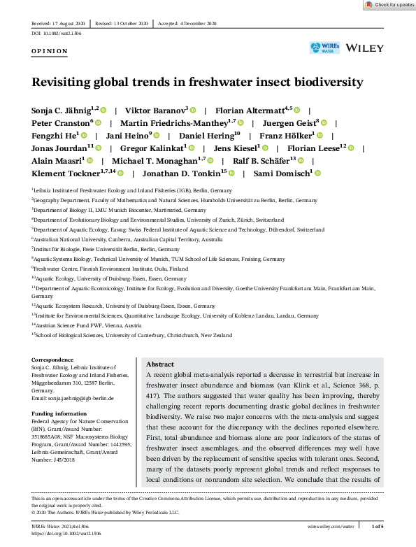 (PDF) Revisiting global trends in freshwater insect biodiversity