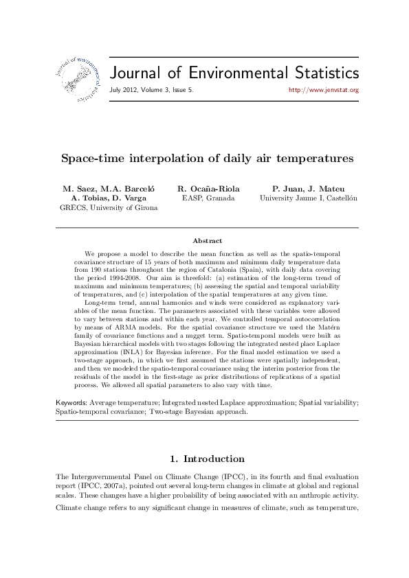 (PDF) Space. time interpolation of daily air temperatures