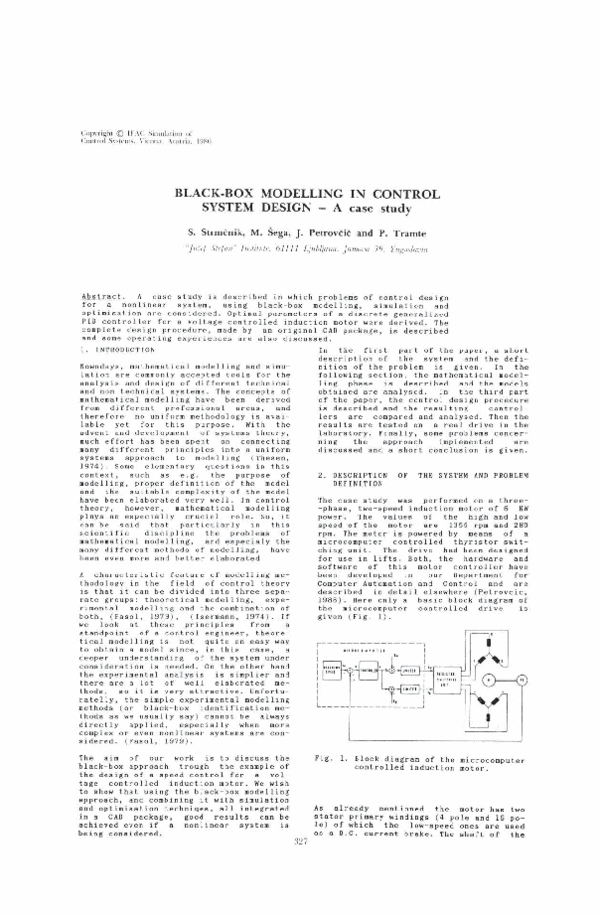 (PDF) BLACK-BOX MODELLING IN CONTROL SYSTEM DESIGN – A case study