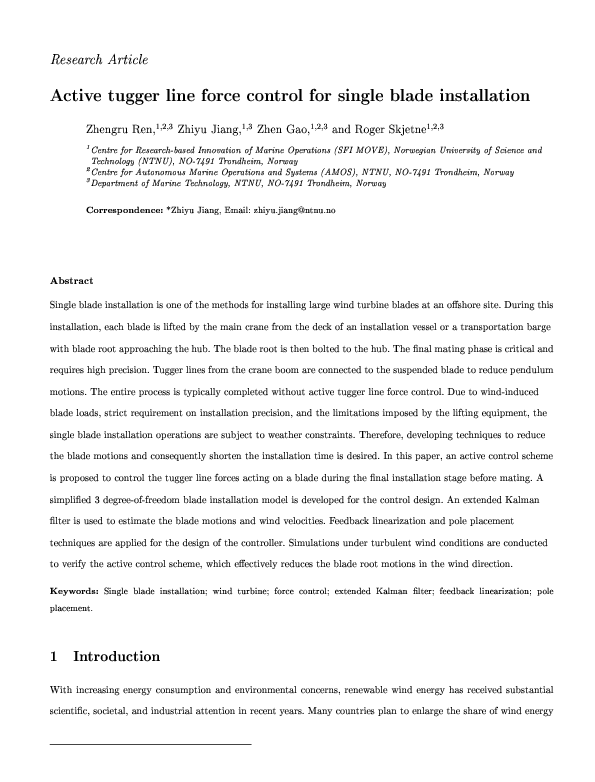 (PDF) Active tugger line force control for single blade installation