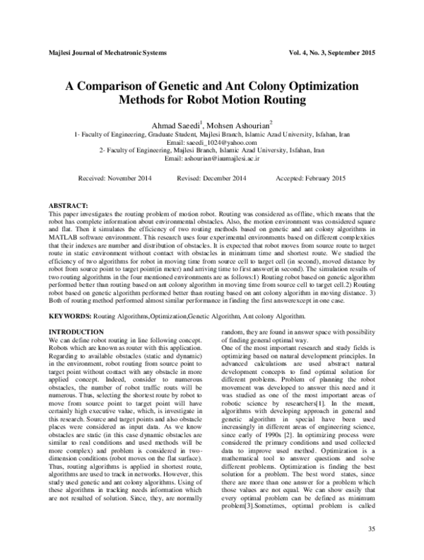 Pdf A Comparison Of Genetic And Ant Colony Optimization Methods For Robot Motion Routing 7602
