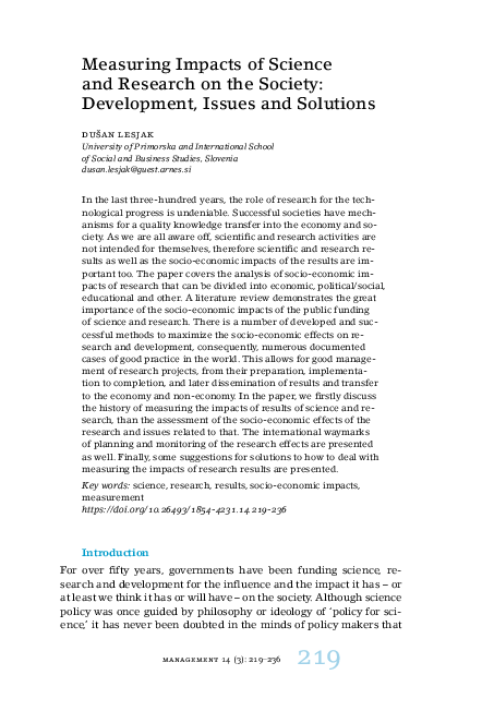 (PDF) Measuring Impacts of Science and Research on the Society ...