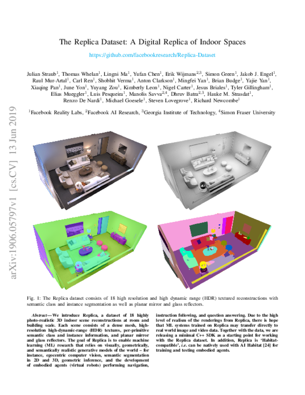 (PDF) The Replica Dataset: A Digital Replica of Indoor Spaces