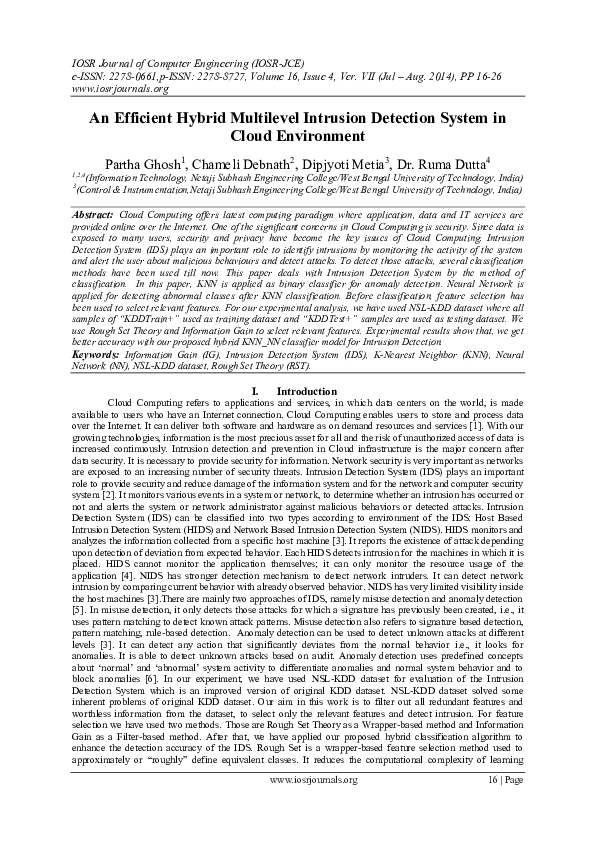 (PDF) An Efficient Hybrid Multilevel Intrusion Detection System in Cloud Environment