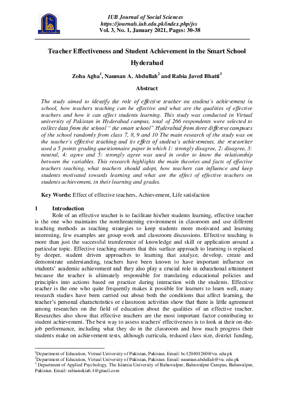 (PDF) Teacher Effectiveness and Student Achievement in the Smart School Hyderabad