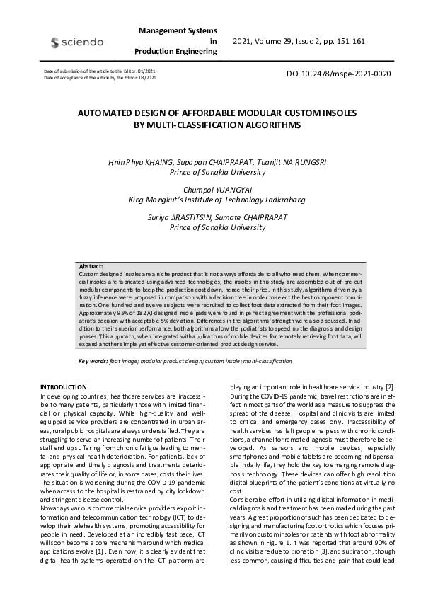 (PDF) Automated Design of Affordable Modular Custom Insoles By Multi-Classification Algorithms