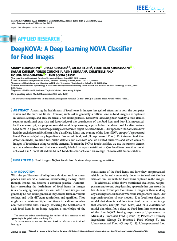 (PDF) DeepNOVA: A Deep Learning NOVA Classifier for Food Images