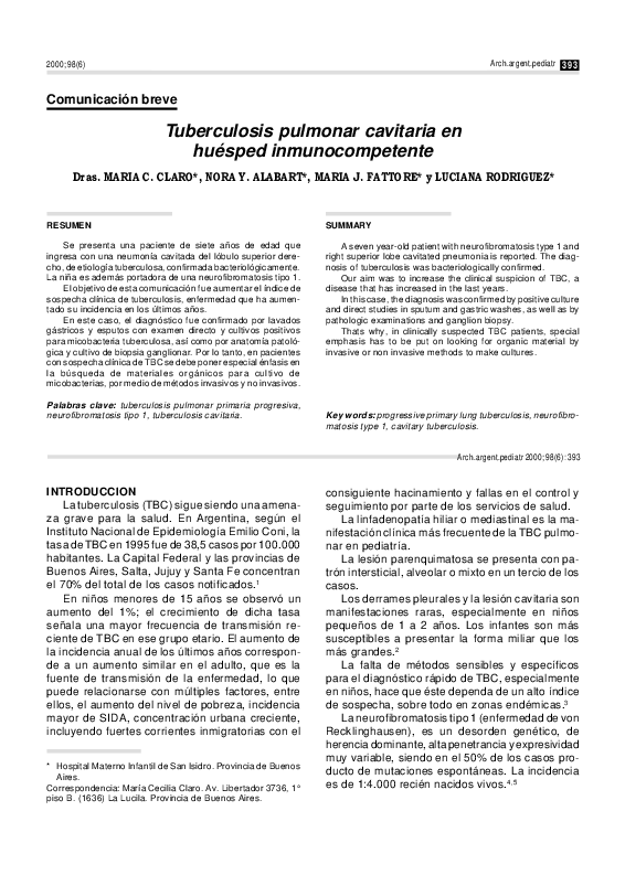 (PDF) Tuberculosis pulmonar cavitaria en huésped inmunocompetente