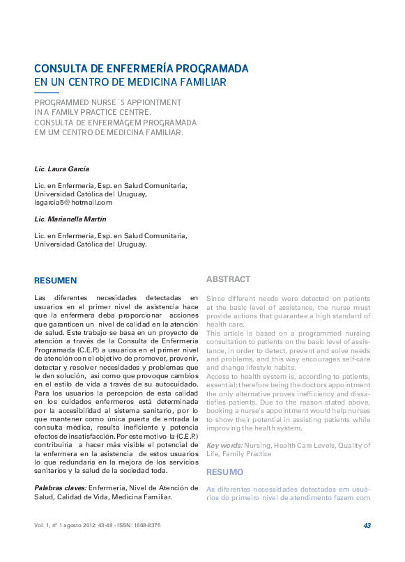 (PDF) Consulta De Enfermería Programada en Un Centro De Medicina Familiar