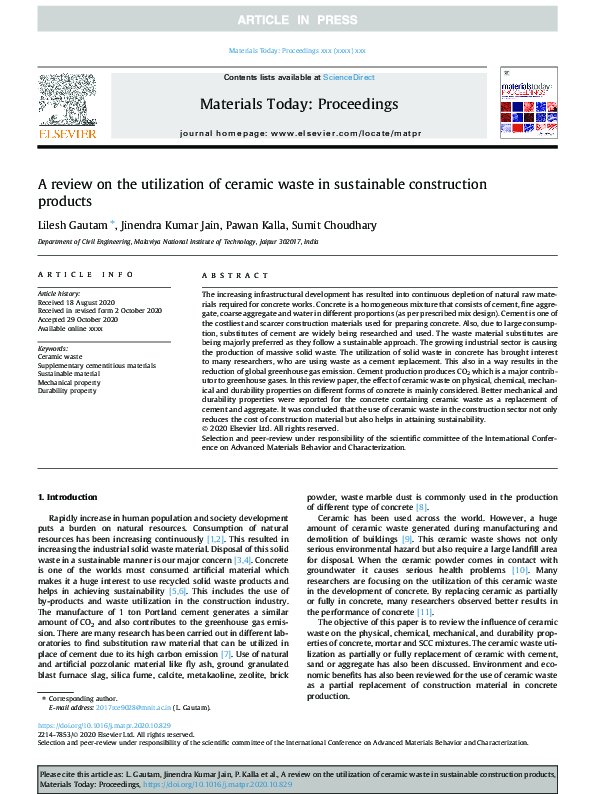 (PDF) A review on the utilization of ceramic waste in sustainable ...