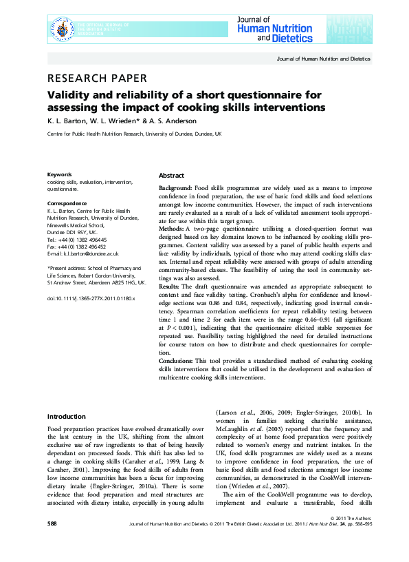 (PDF) Validity and reliability of a short questionnaire for assessing ...