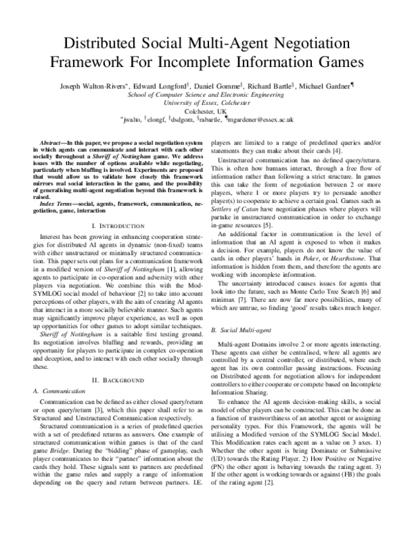 Distributed Social Multi-Agent Negotiation Framework For Incomplete ... Distributed Social Multi-Agent Negotiation Framework For Incomplete ...