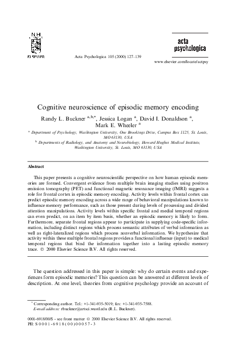 (PDF) Cognitive neuroscience of episodic memory encoding