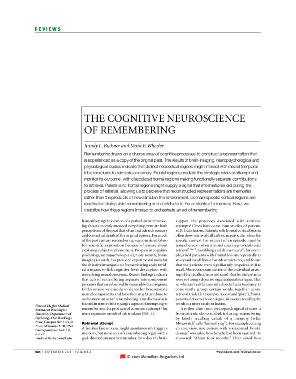 (PDF) The cognitive neuroscience og remembering