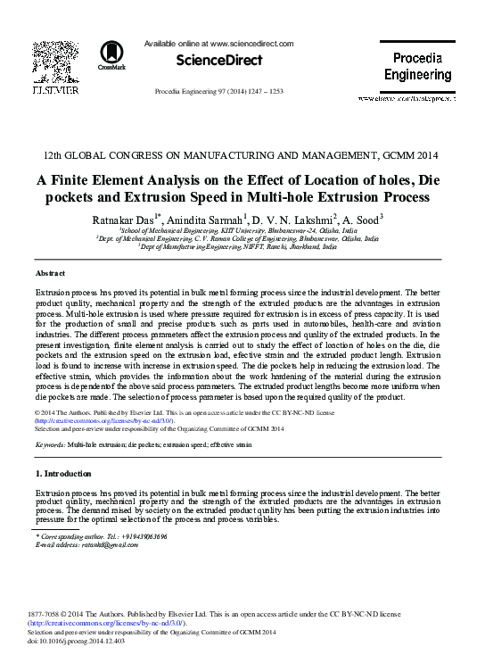 (PDF) A Finite Element Analysis on the Effect of Location of Holes, Die ...