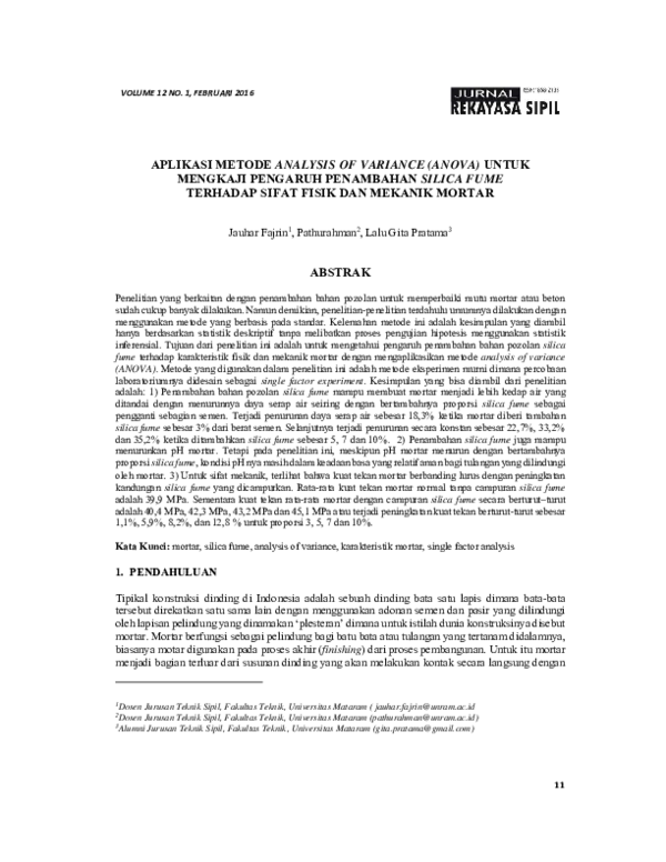 (PDF) Aplikasi Metode Analysis of Variance (Anova) Untuk Mengkaji Pengaruh Penambahan Silica ...
