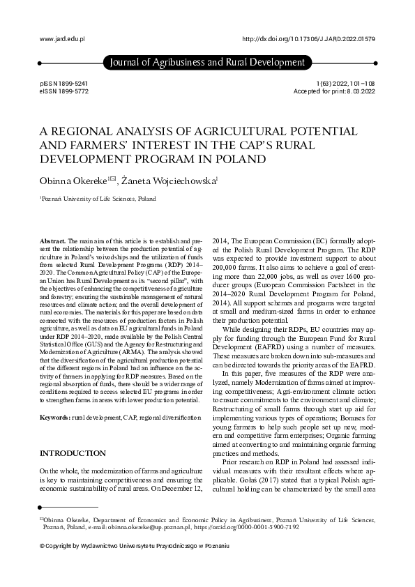(PDF) A regional analysis of agricultural potential and farmers ...