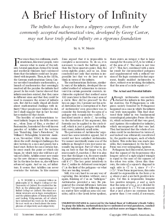(PDF) A Brief History of Infinity
