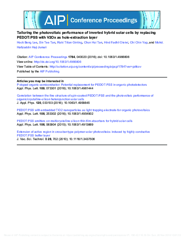 Pdf Tailoring The Photovoltaic Performance Of Inverted Hybrid Solar