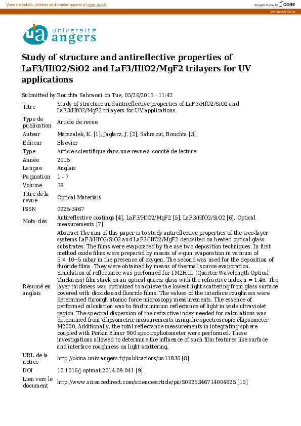 (PDF) Study of structure and antireflective properties of LaF3/HfO2 ...