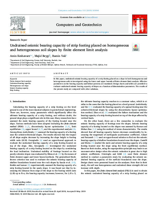 (PDF) Undrained seismic bearing capacity of strip footing placed on homogeneous and ...