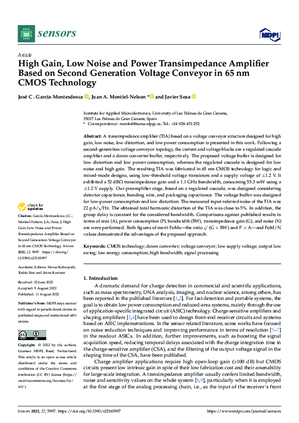 (PDF) High Gain, Low Noise and Power Transimpedance Amplifier Based on Second Generation Voltage ...