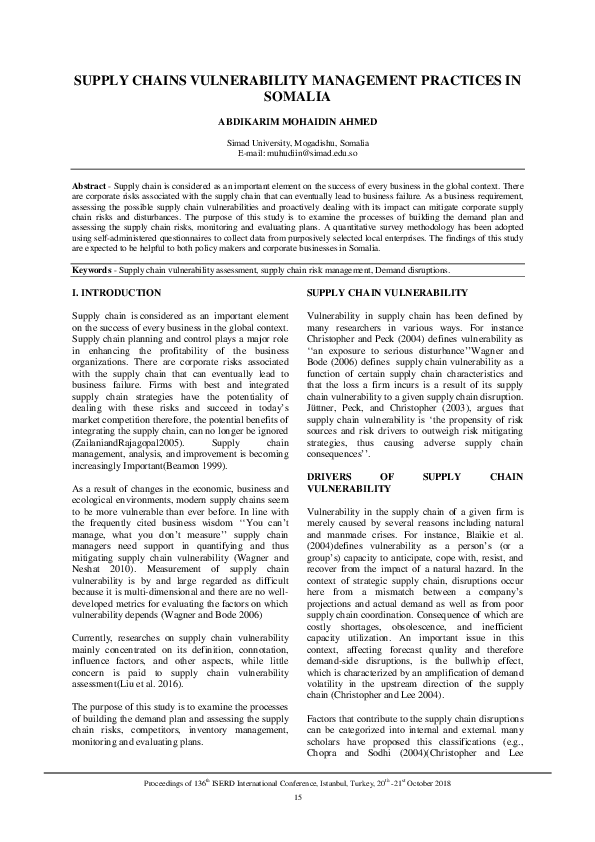 (PDF) SUPPLY CHAINS VULNERABILITY MANAGEMENT PRACTICES IN SOMALIA