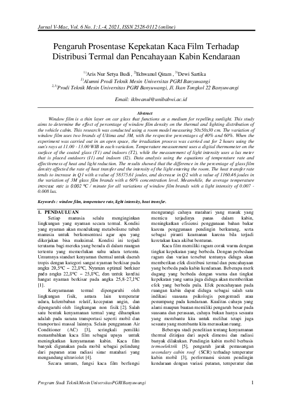 (PDF) Pengaruh Prosentase Kepekatan Kaca Film Terhadap Distribusi ...