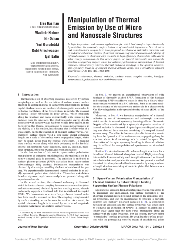 (PDF) Manipulation of Thermal Emission by Use of Micro and Nanoscale ...
