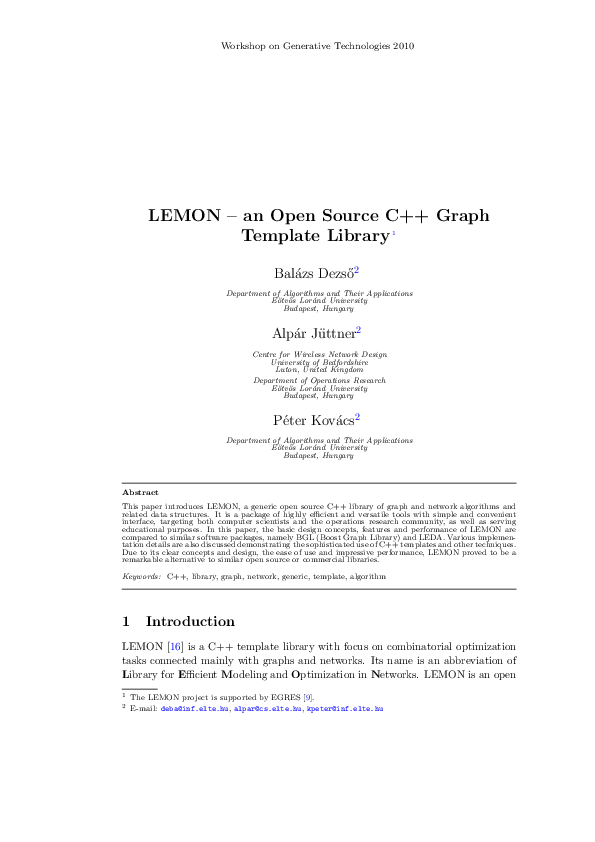 (PDF) LEMON – an Open Source C++ Graph Template Library