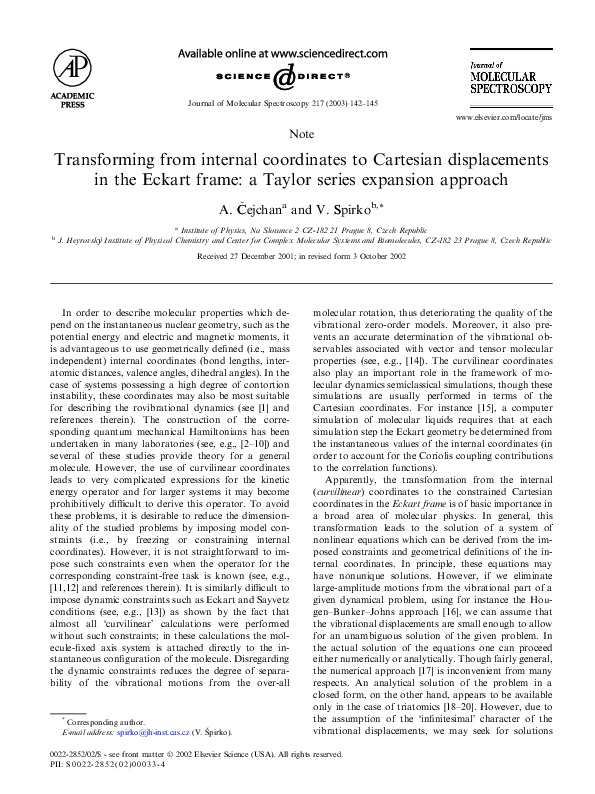 (PDF) Transforming from internal coordinates to Cartesian displacements ...