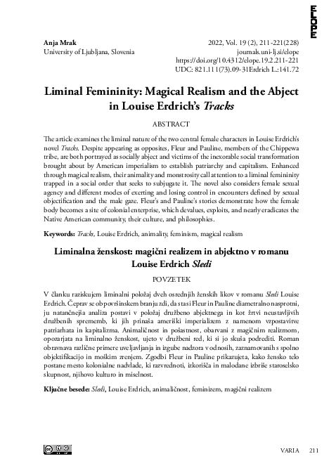 (PDF) Liminal Femininity: Magical Realism and the Abject in Louise Erdrich’s Tracks