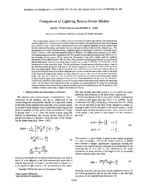 Pdf Comparison Of Lightning Return Stroke Models