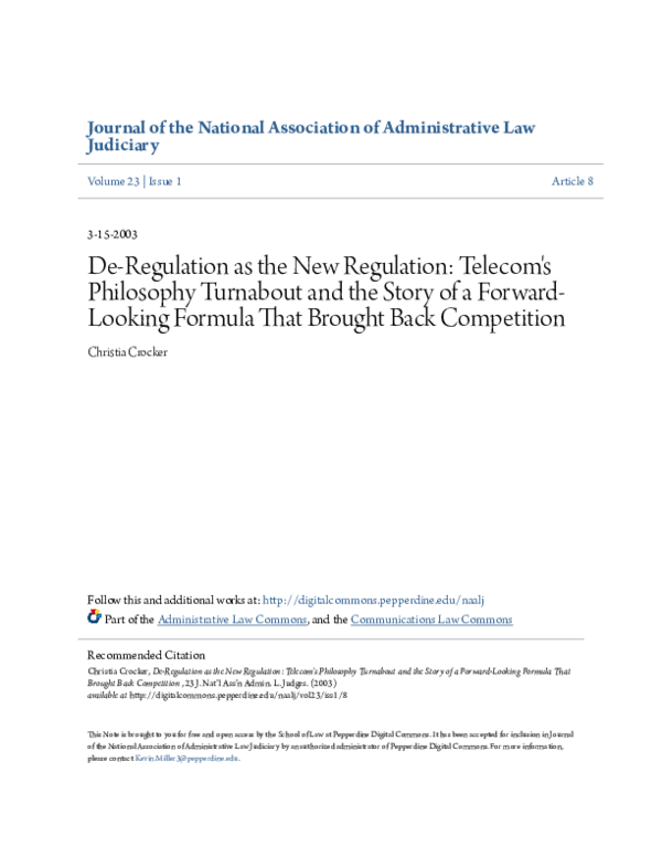 (PDF) De-Regulation as the New Regulation: Telecom\u27s Philosophy ...