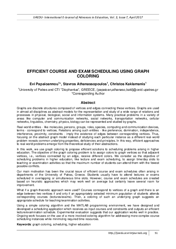 Pdf Efficient Course And Exam Scheduling Using Graph Coloring