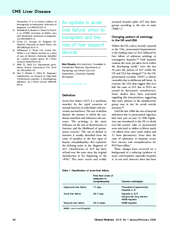 (PDF) An update in acute liver failure: when to transplant and the role of liver support devices