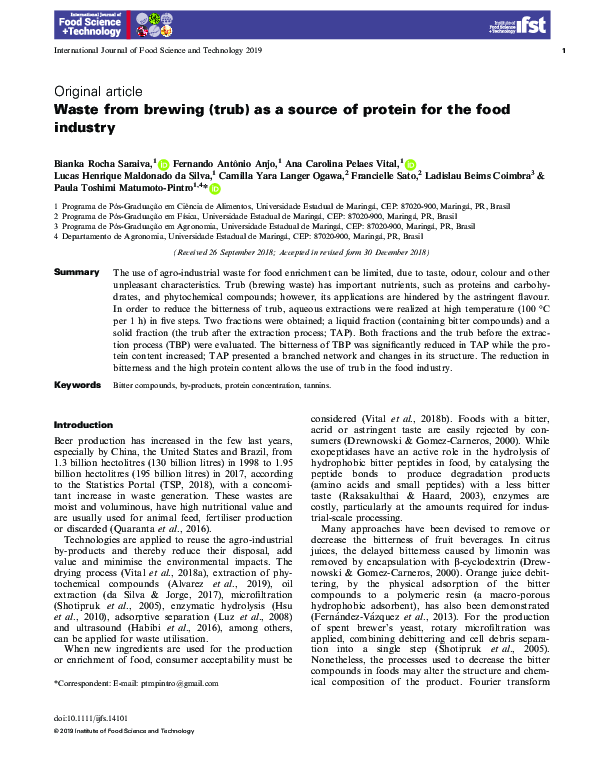 (PDF) Waste from brewing (trub) as a source of protein for the food ...
