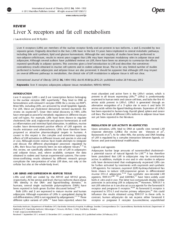 (PDF) Liver X receptors and fat cell metabolism