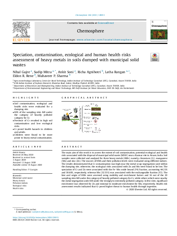 (PDF) Speciation, contamination, ecological and human health risks ...